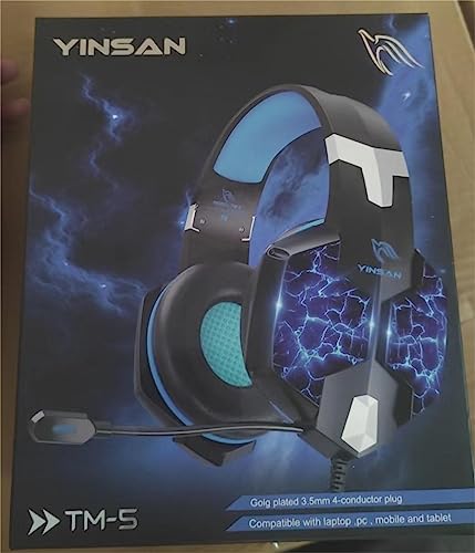 YINSAN Gaming Headset with Mic for PS4 PS5 Xbox Series X|S Nintendo Switch Xbox One PC, Wired Over Ear Gaming Headphones with Surround Sound, Noise-Cancelling, RGB Light, One-Key Mute Button
