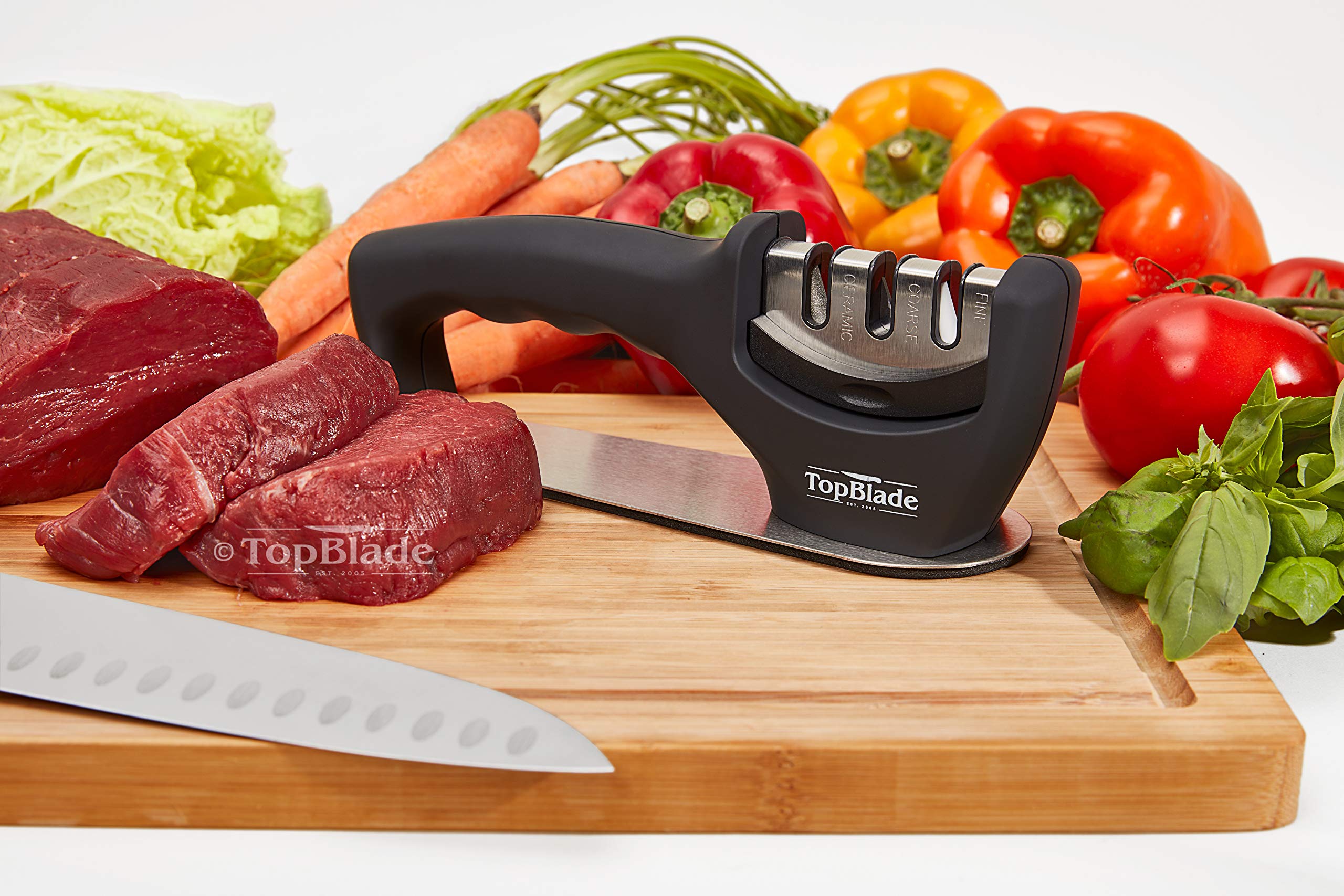 TopBlade 2021 β Upgraded 3-stage Kitchen Knife Sharpener to Restore, Sharpen and Polish Steel & Ceramic Blades β Improved Safety & Stability - Cut Resistant Glove Included
