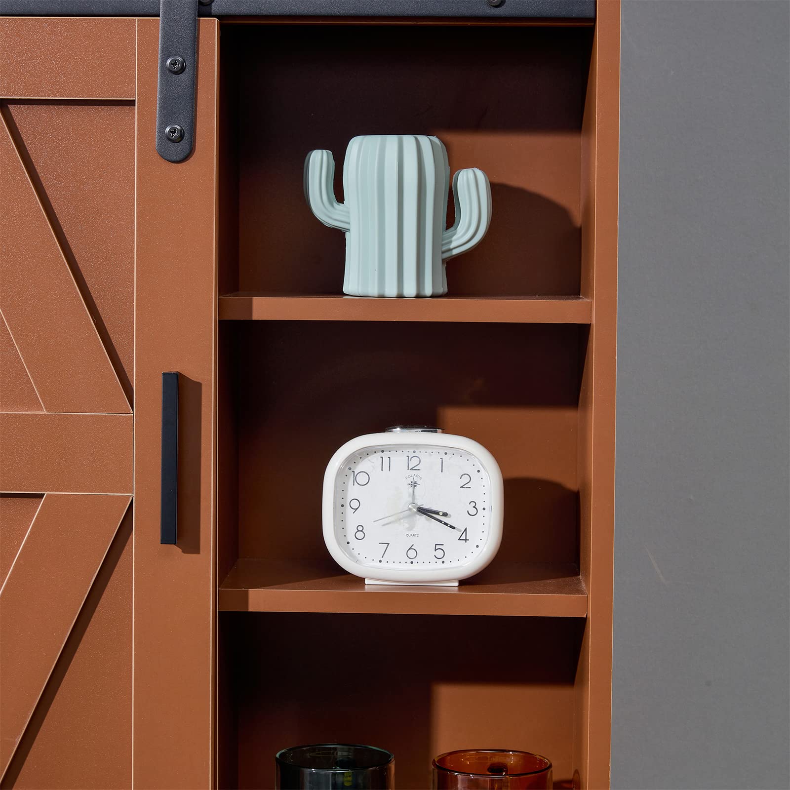 VEEKI Bathroom Wall Cabinet, Adjustable Door and 5 Shelves Space Saver Storage Cabinet, Wall Mounted Storage Organizer for Bathroom, Toilet, Kitchen, Restroom, 22x8x28 Inch (Espresso)