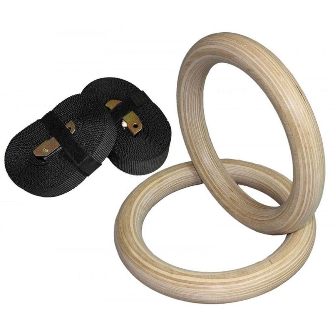 Titan HD Wall Mounted Pull Up Chin Up Bar with 8 in. Wood Olympic Gymnastic Rings - 1.5 in. W Heavy Duty Thick Straps &