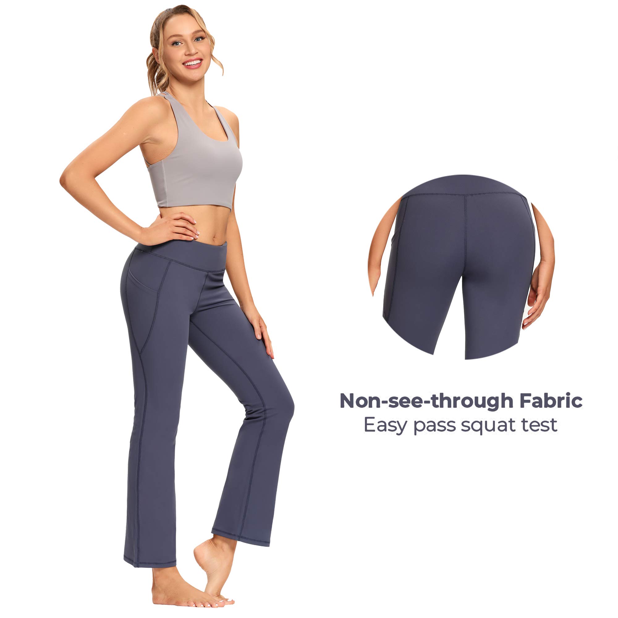 Yogamite Women's Standard Bootcut with 3 Pockets, Tummy Control Workout Flared Bootleg, Yoga Work Pants, Black, Large/29''Inseam