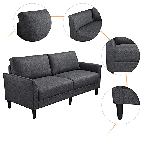 Yaheetech 75.5’’ W Modern Sofa Couch Linen Fabric Upholstery Mid-Century Fabric Low Back 2-Seat Sofa Couch Armrests Pillow Top Backrest Loveseat Grey