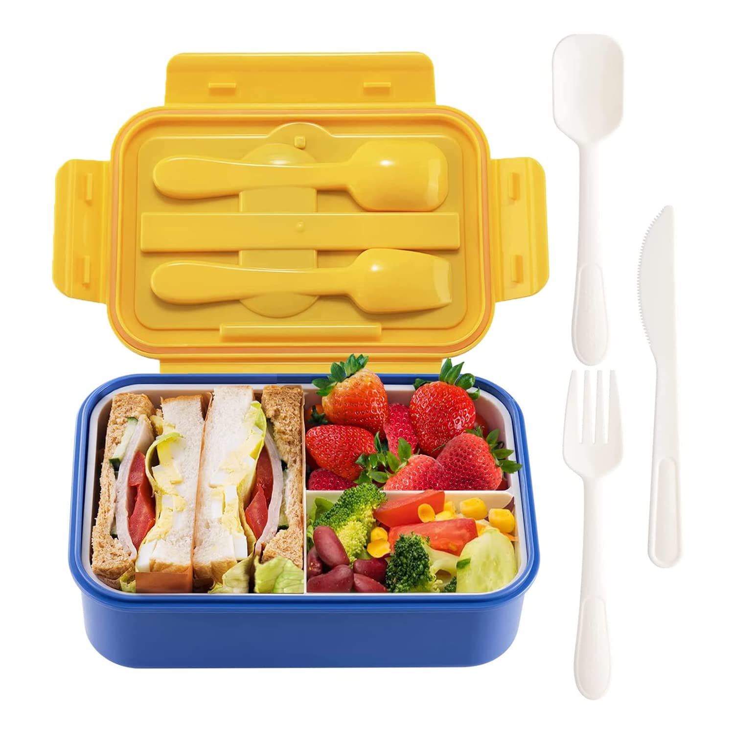ZMYGOLON Bento Lunch Box for Kids,Lunch Bento Box Container Leak Proof for Kids Adults Teens School, Lunch Containers with 3 Compartments and Spoon,Fork (Pink)