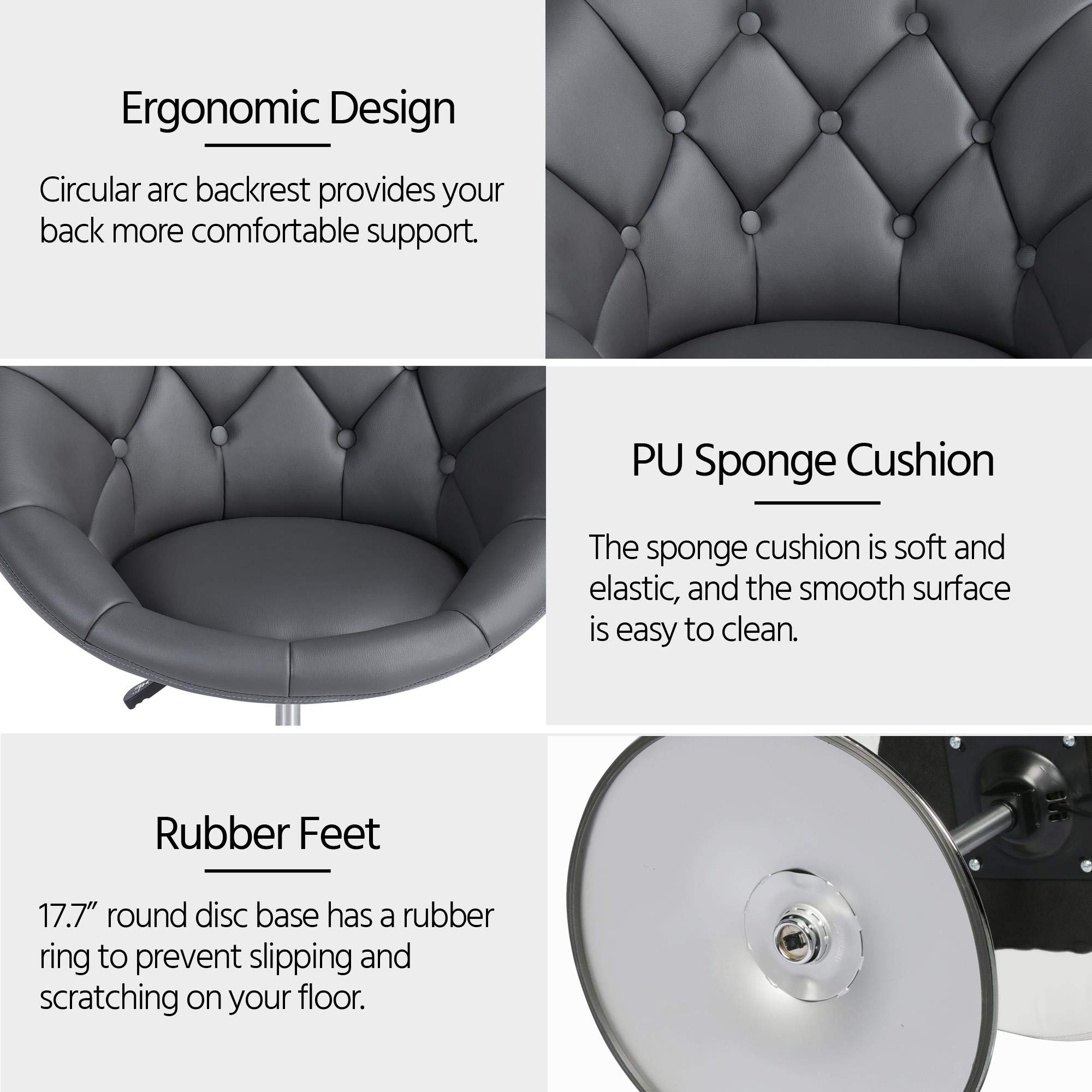 Yaheetech Swivel Accent Chair Height Adjustable Modern Round Back Tilt Chair with Chrome Frame for Lounge, Pub, Bar - Dark Grey