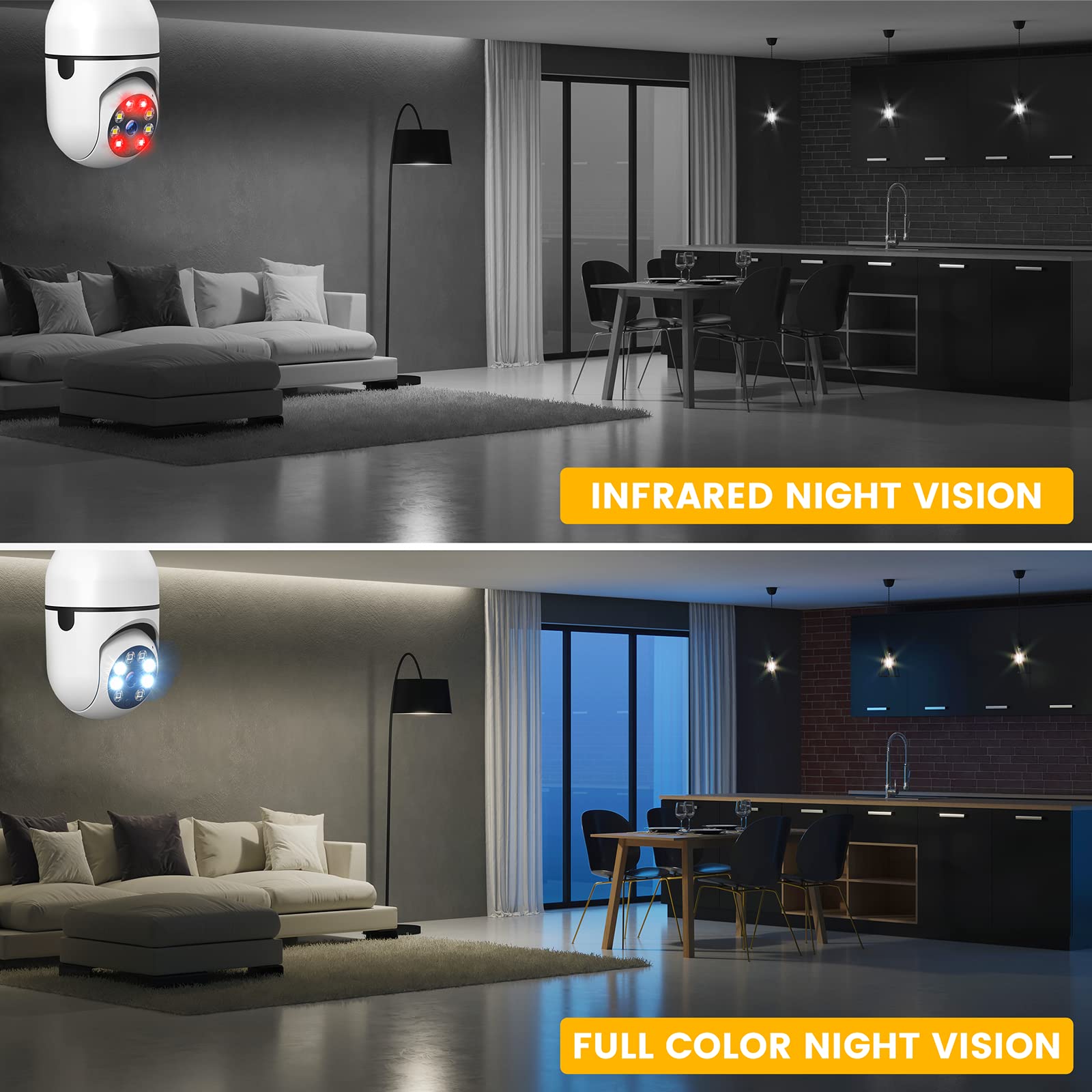 Topiacam Light Bulb Security Camera Outdoor Wireless,Lightbulb Security Camera,1080P WiFi Light Socket Security Cameras,2MP Full Color Day and Nigh Vision,Audible Alarm,Motion Tracking (4PACK)