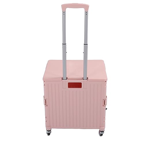 TUWEI Folding Rolling Crate, Large Capacity Collapsible Utility Cart Swivel Casters Multifunctional with Lid for Office (Pink)