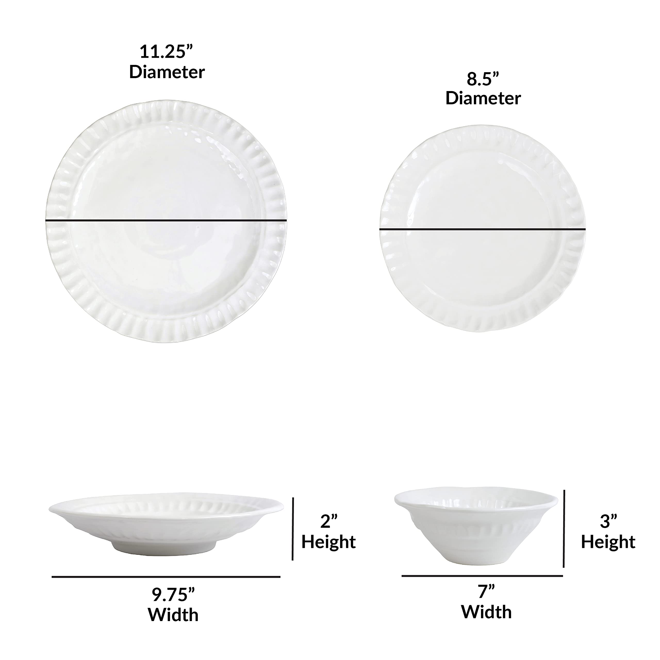 Vietri Pietra Serena 4-Pc Place Setting w/Cereal/Pasta Bowls & Salad/Dinner Plates, Stoneware