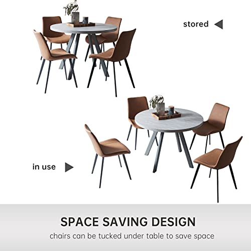 Zerifevni Round Dining Table and Chairs for 4, MDF Table and PU Chairs Set 4 for Kitchen, Living Room, Dining Room,Reception Room (Table with 4 Black Leg Chairs)