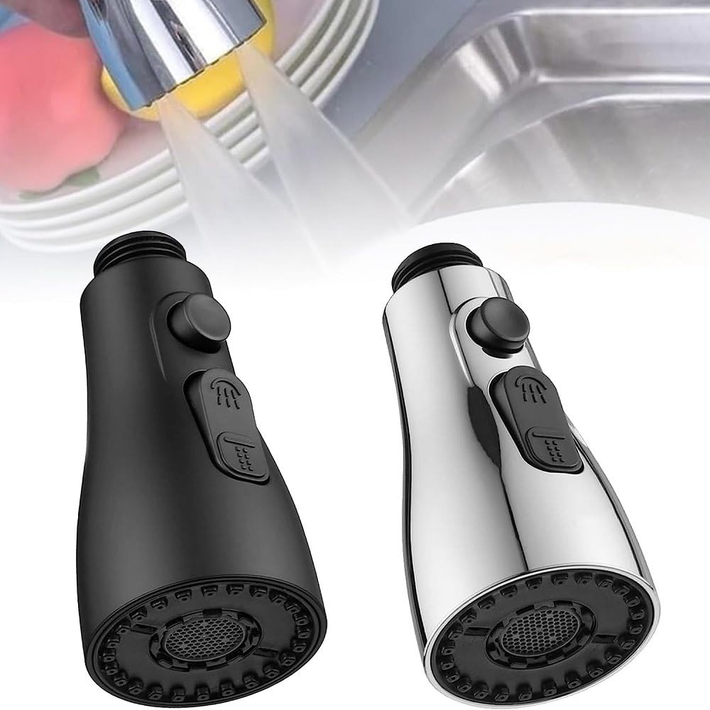 Universal Pressure Tap Nozzle, Universal Pressure Tap Nozzle Kitchen Sink Water Spray Faucet, 3 Function Kitchen Faucet Pull Down Sprayer Head, Water Faucet Head Kitchen Sink (Black+Silver)
