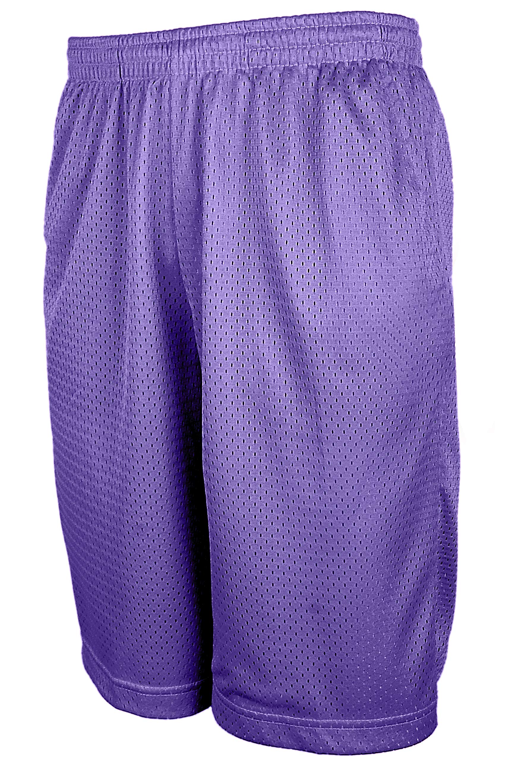 TL Men's Athletic Gym Workout Shorts with Pockets, Mesh or Dazzle Basketball Shorts in Packs or Single MESH_Purple XX-Large