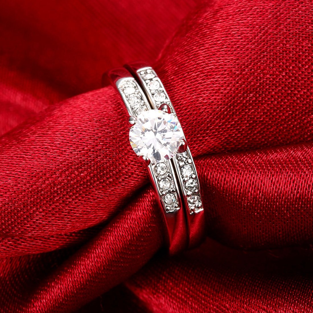 Women's Pretty 18K White Gold Plated Solitaire Wedding Bands TIVANI Collection Jewelry Rings,9