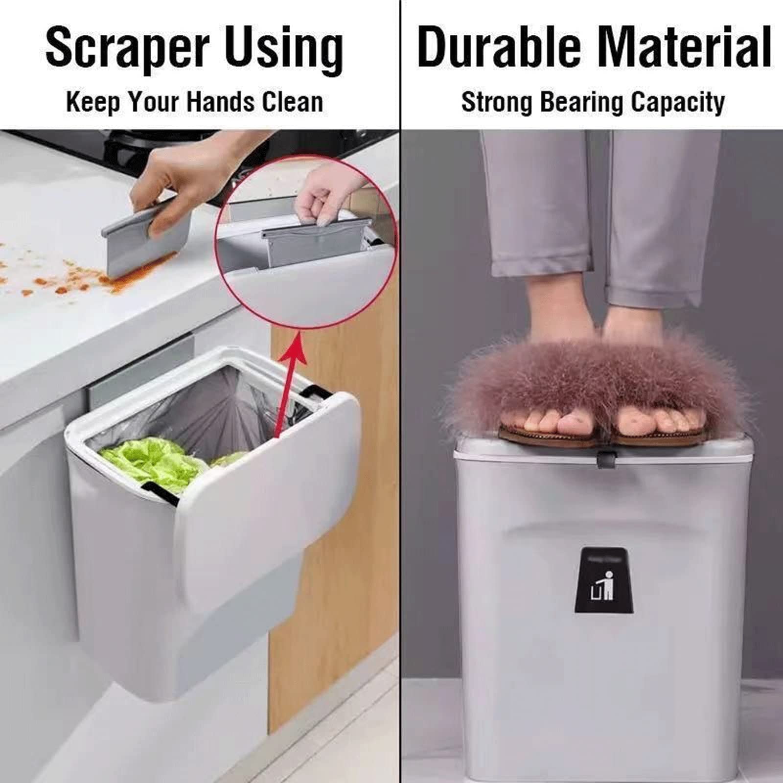 TURHAN Trashcan, 9L Wall Mounted Trash Can Bin with Lid Waste Bin Kitchen Cabinet Door Hanging Trash Bin Garbage Car Recycle Dustbin Rubbish