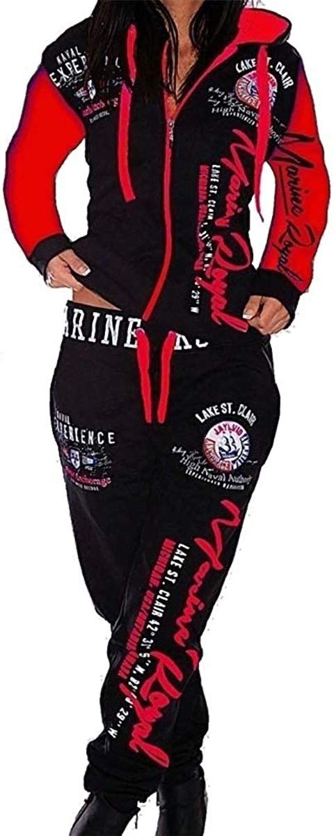 Women's Hiphop Jogger Casual Tracksuit Set Long Sleeve Running Jogging Athletic Sweatshirts Suits (Red, X-Large)
