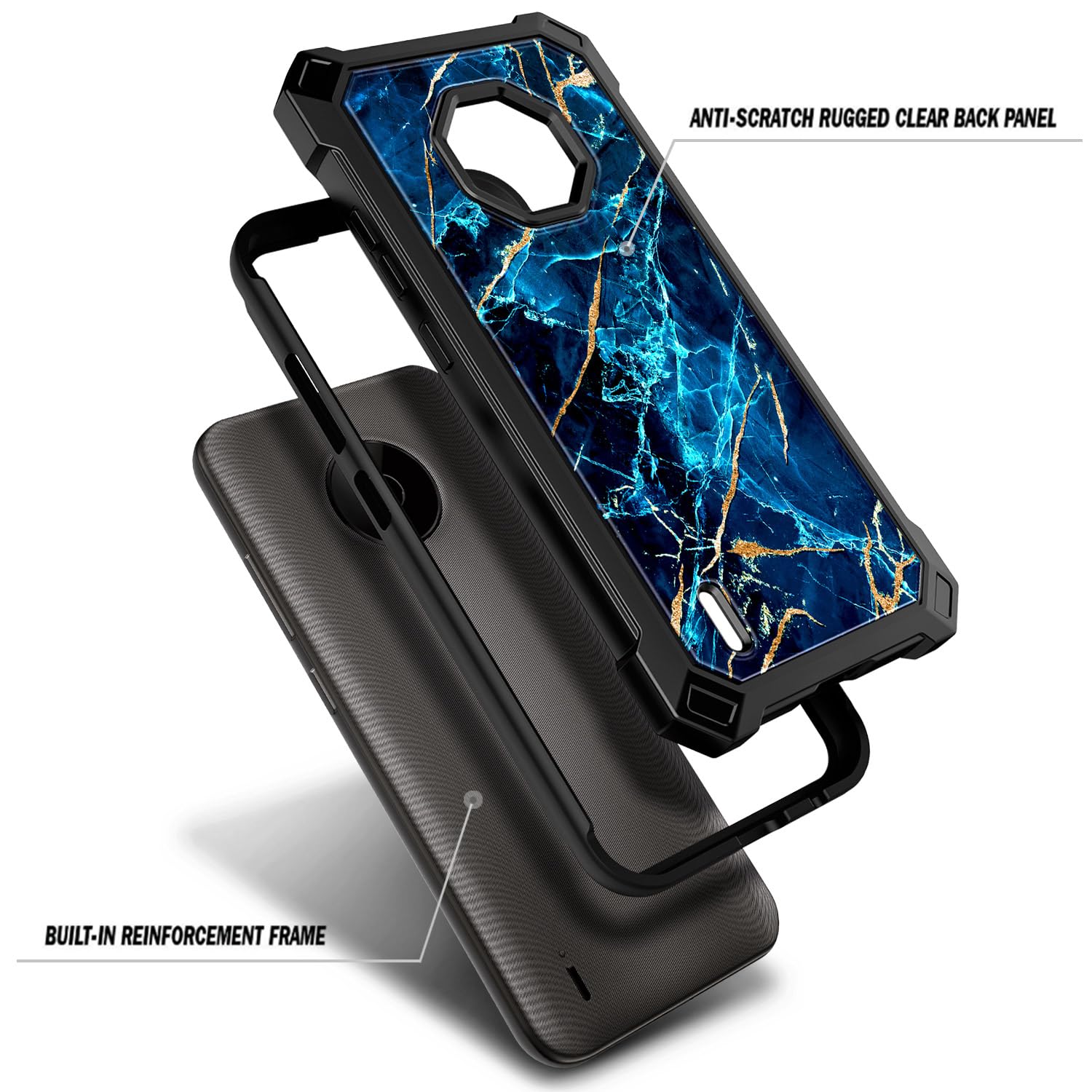 WDHD Compatible with Nokia C200 Case with Tempered Glass Screen Protector, Full-Body Protective Shockproof Rugged Bumper Cover, Impact Resist Phone Case (Sapphire)