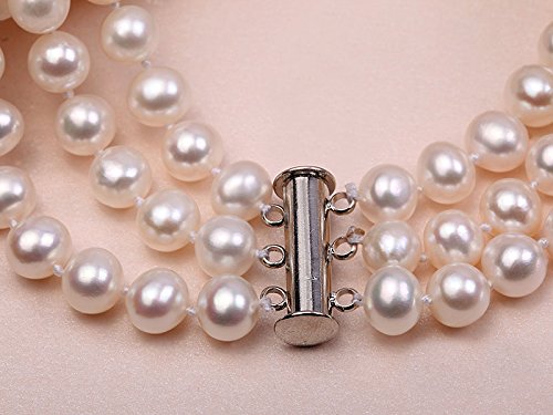 Womens 3-row 8-9mm Flatly-round Freshwater Cultured Pearl Necklace 16"