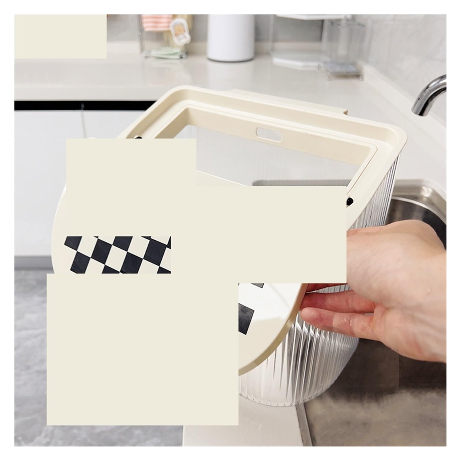 ZICANA 12L Wall Mounted Kitchen Trash Can Kitchen Cabinet Door Hanging Trash Bin Garbage Recycle Large Capacity with Lid Garbage Cans Kitchen Trash cans (Size : 12L, Color : Cream White)