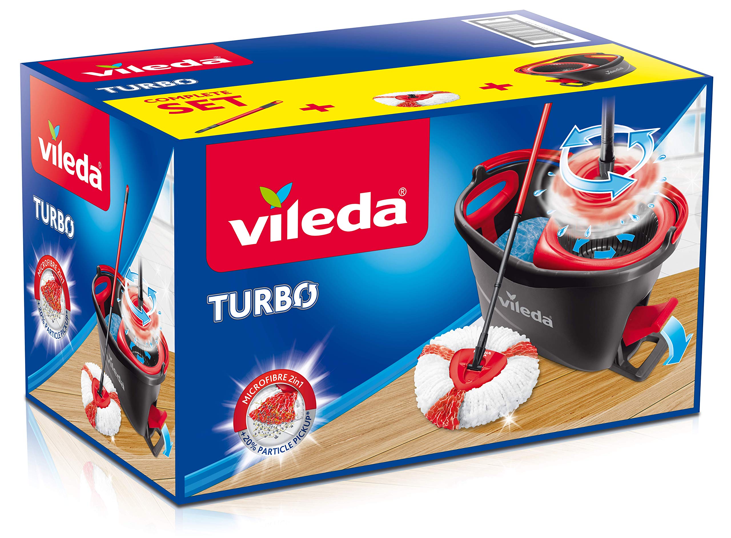 Vileda Easy Wring and Clean Turbo Microfibre Mop and Bucket Set, 48.5 X 27.5 X 28 Cm, Grey/Red