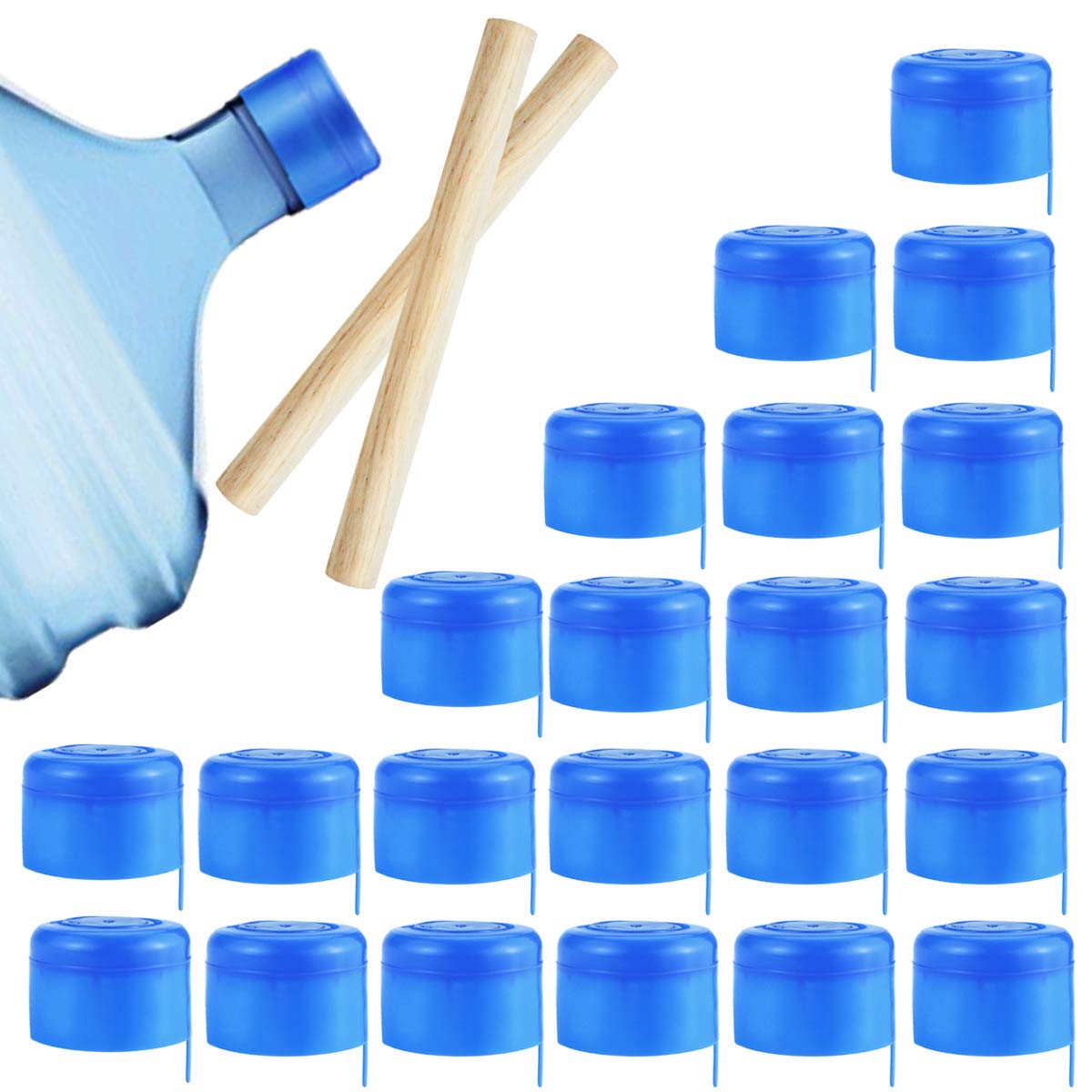 Wpxmer 40 Pack Non Spill Cap, Anti Splash Bottle Caps with 2 Pieces Crowbar, Water Bottle Caps for 55mm 3 and 5 Gallon Water Jug