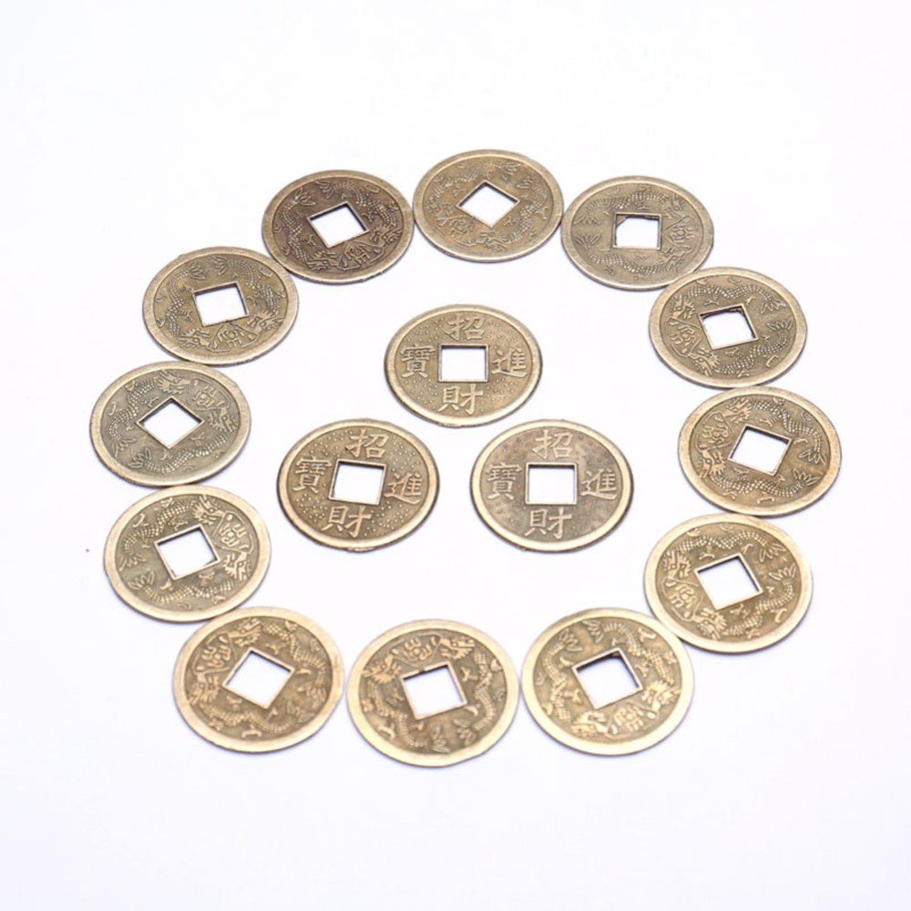 Topxome 100PCS Brass 24mm Chinese Ancient Feng Shui Lucky Coin Good Fortune Dragon and Phoenix Antique Wealth Money Collection Gift