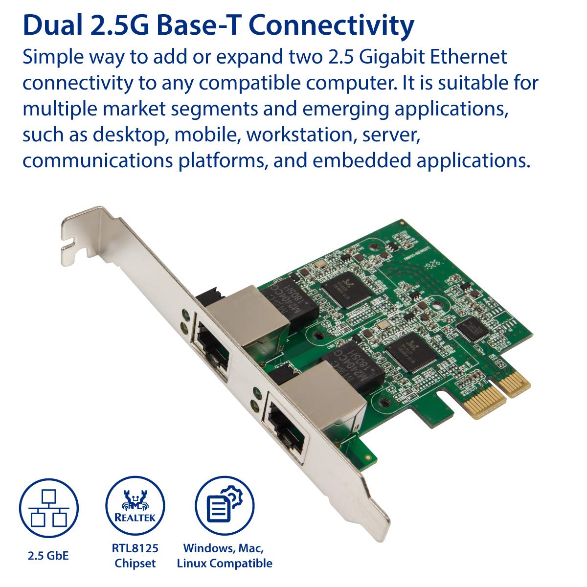 Syba Dual 2.5 Gigabit Ethernet PCI-E Network Expansion Card RJ45 LAN Adapter Low Profile Bracket SD-PEX24066