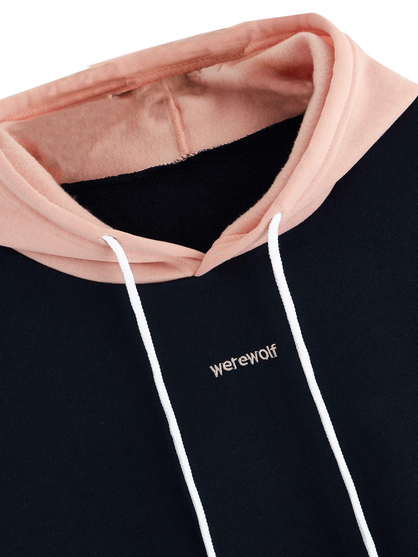 SweatyRocks Women’s Long Sleeve Casual Fleece Drawstring Hoodie Sweatshirt Tops Navy Pink L