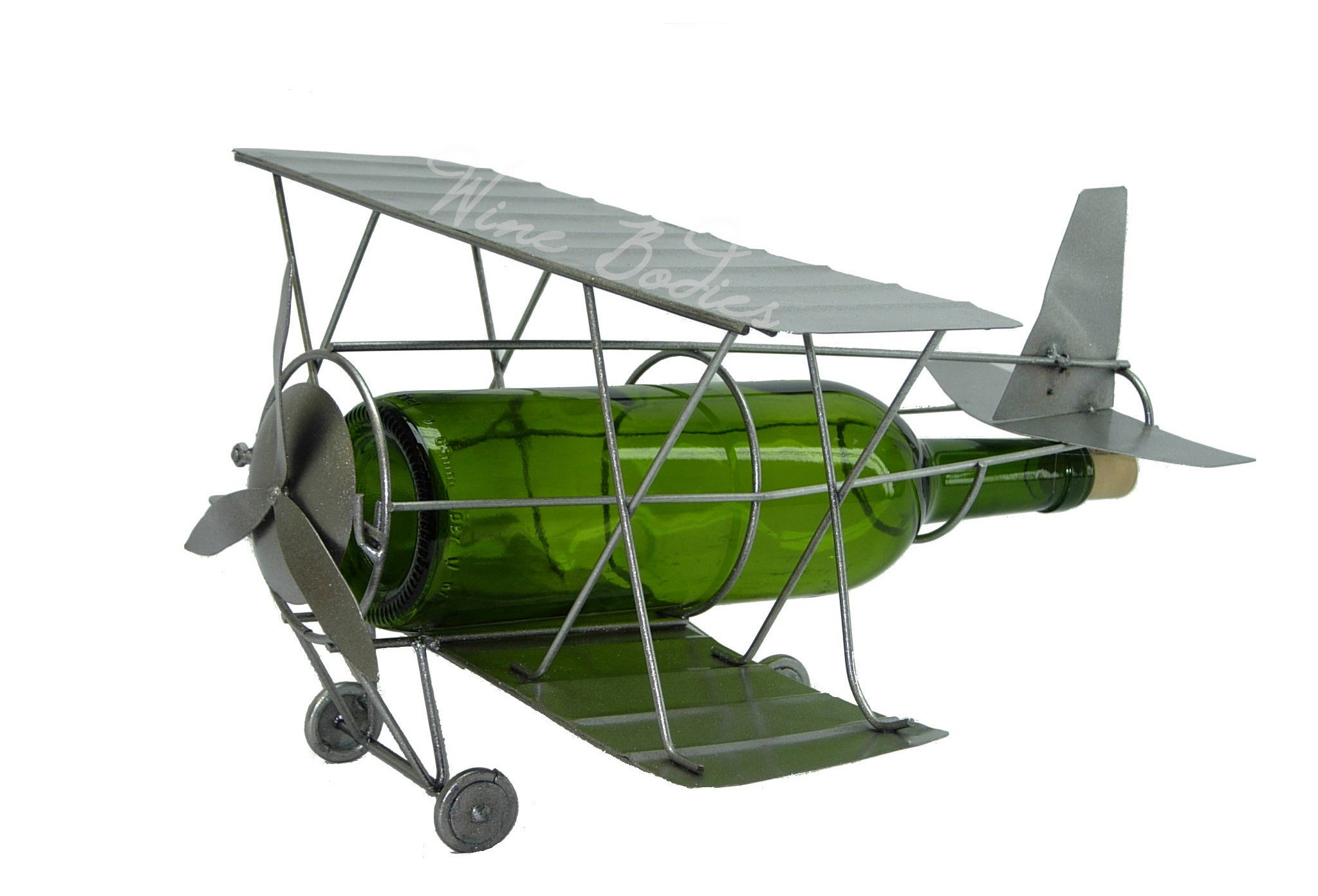 WINE BODIES Antique Small plane Metal Wine Bottle Holder, Charcoal