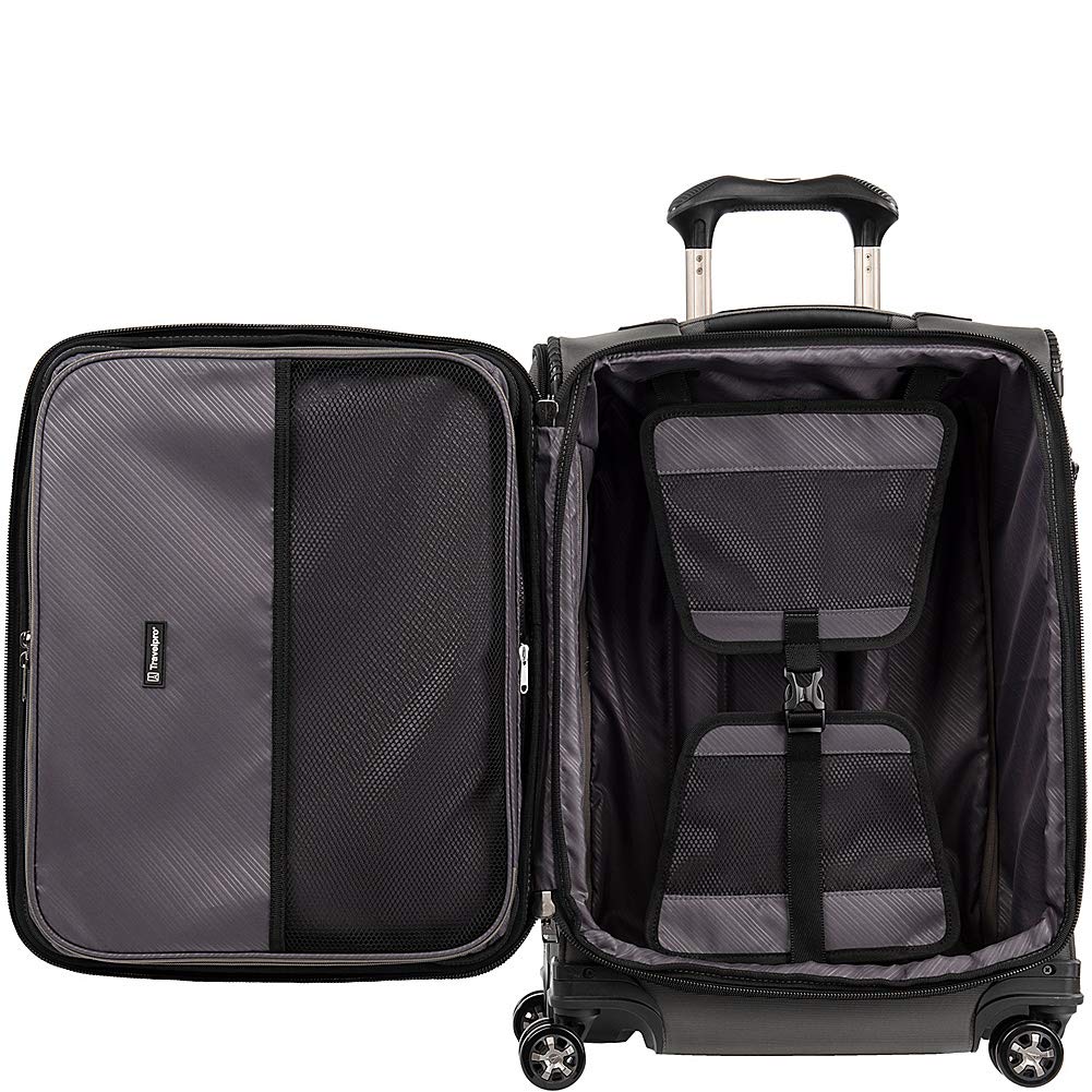 Travelpro Crew Versapack Softside Expandable 8 Spinner Wheel Carry on Luggage, USB Port, Men and Women, Jet Black, Carry on 21-Inch