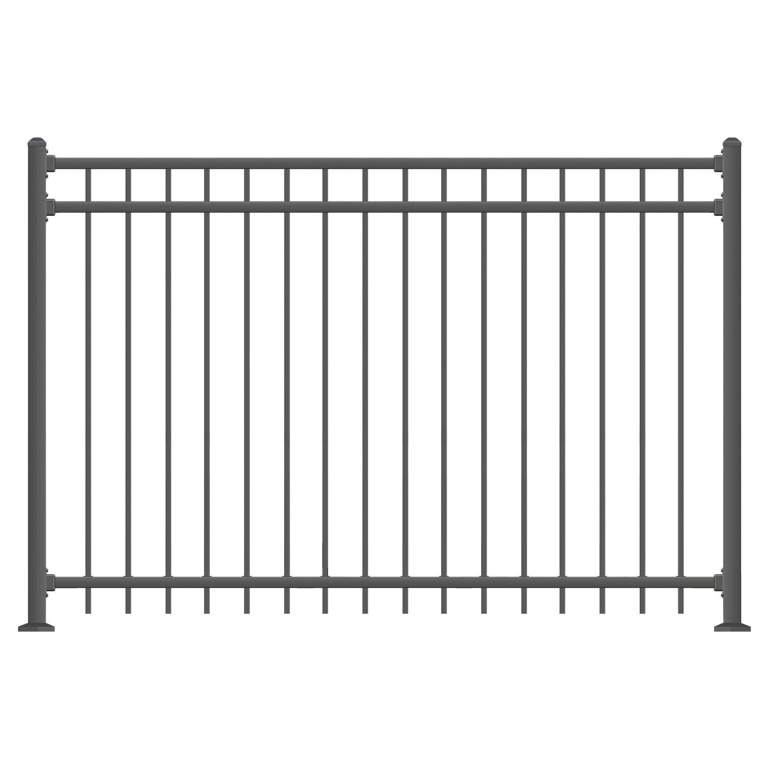 XCEL - Black Steel Anti-Rust Fence Panel - Flat End Picket - 6.5ft W x 5ft H - Easy Installation Kit, Outdoor Residential Fencing for Yard, Garden, Concrete, 3-Rail Metal Fence, include a Fence Post