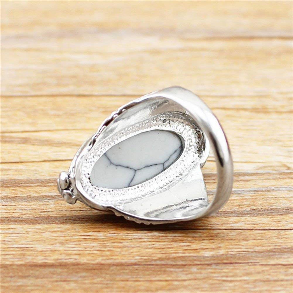 Wenbin New Retro Men's Women's 925 Sterling Silver Turquoise Gemstone Wedding Jewelry Turquoise Oval Cocktail Ring Size6-10 (US Code 6)