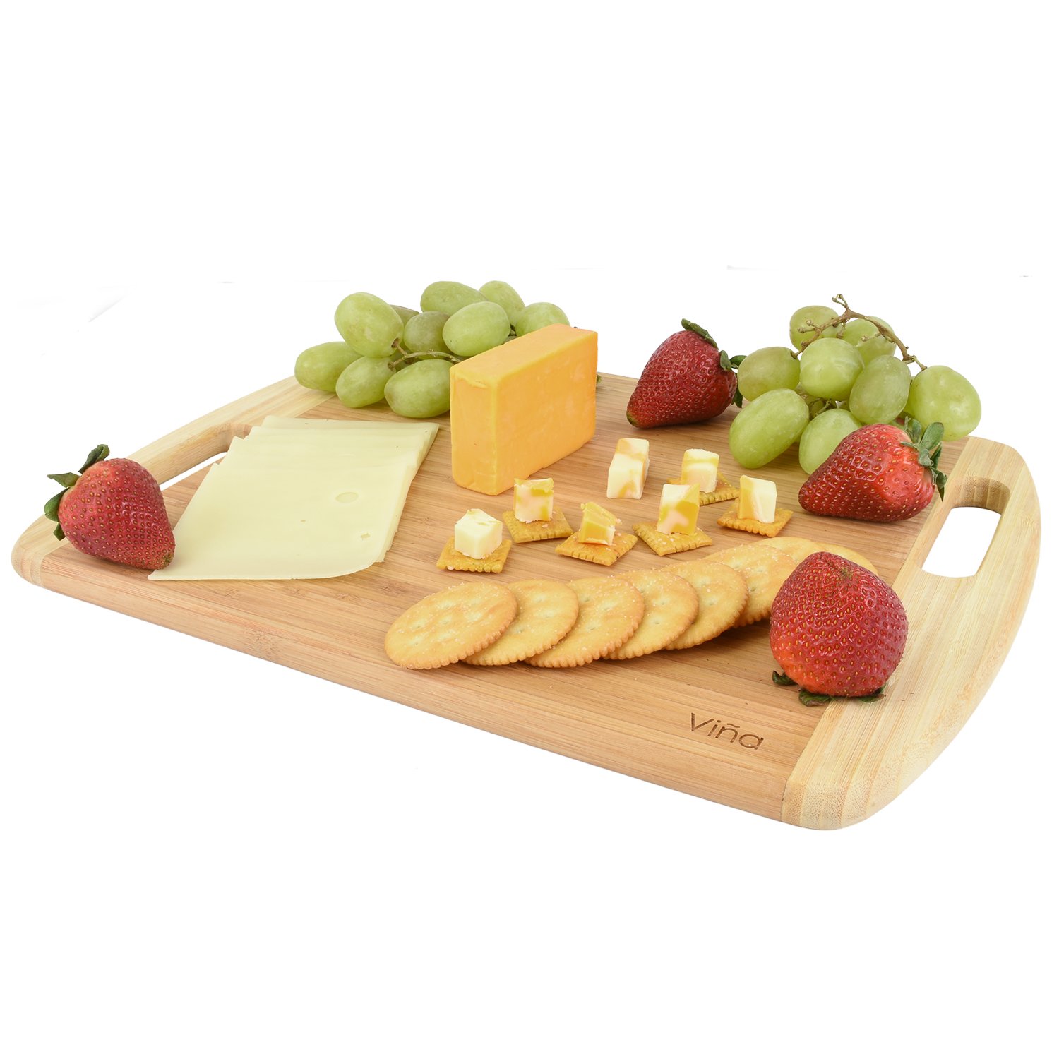 Vina Bamboo Cutting Board β Extra Large 16" x 11.5" Kitchen Chopping board Serving Platter with both sides handle, Eco-friendly