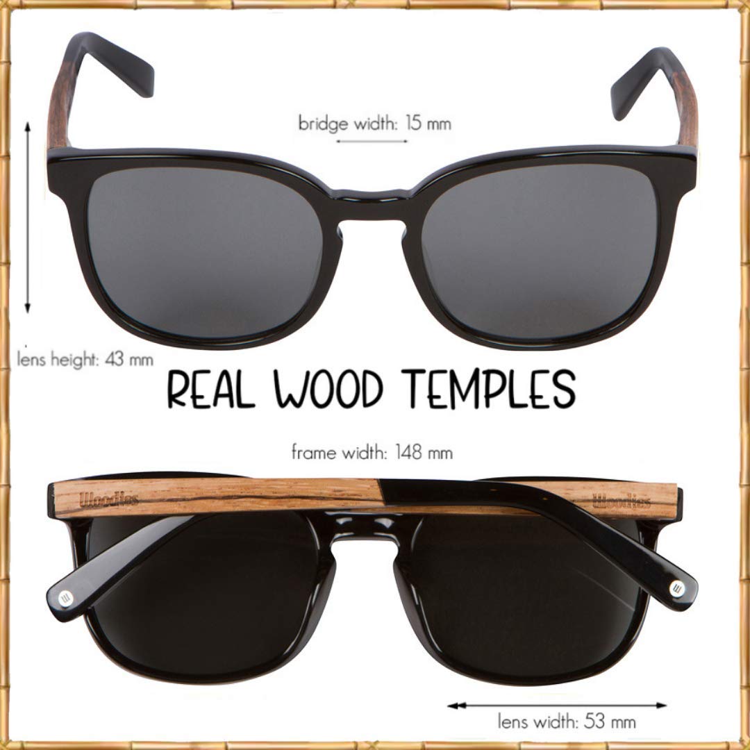 Woodies Zebra Wood Vintage One Bridge Polarized Style Black Sunglasses | Wooden Gift Box | 100% UVA/UVB Ray Protection