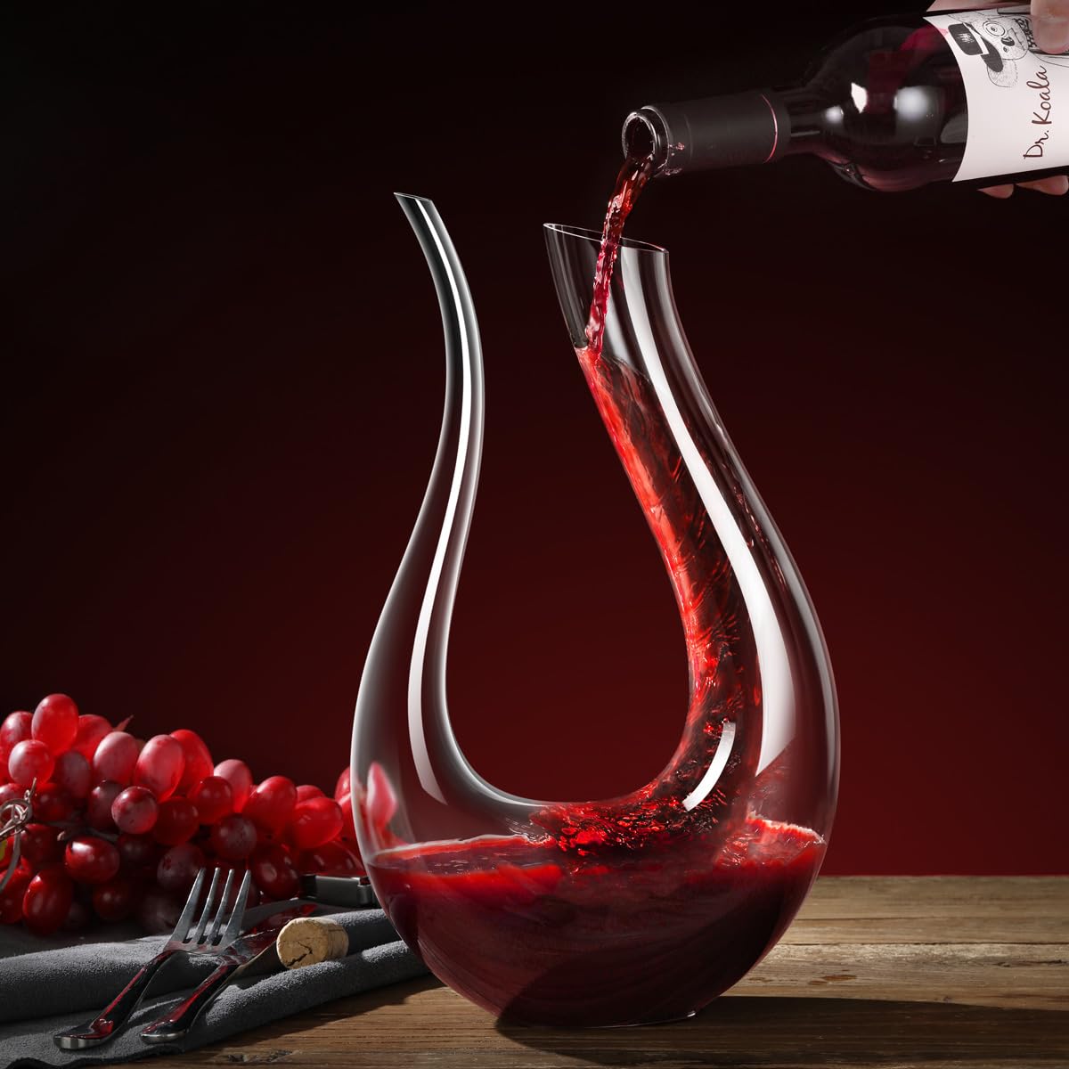 Wine Decanter,Red Wine Carafe,Wine Aerator,100% Hand Blown Lead-free Crystal Glass,Wine Decanters and Carafes,Wine Gift with Luxury Packaging,Wine Accessories (1500ML)