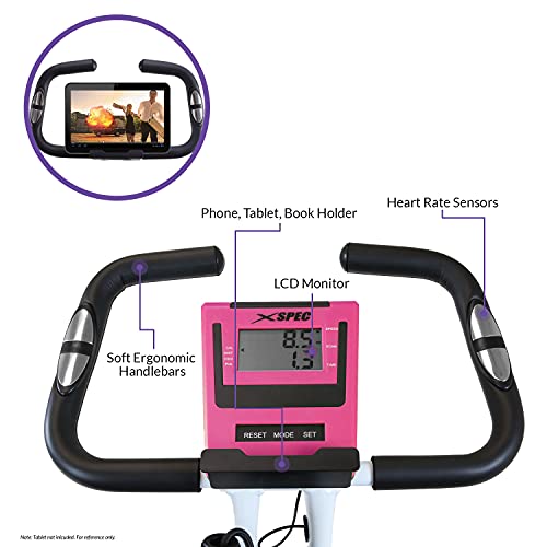 Xspec Indoor Foldable Stationary Upright Exercise Cardio Workout Cycling Bike with 16 Level Resistance & Arm Resistance Bands, Magenta