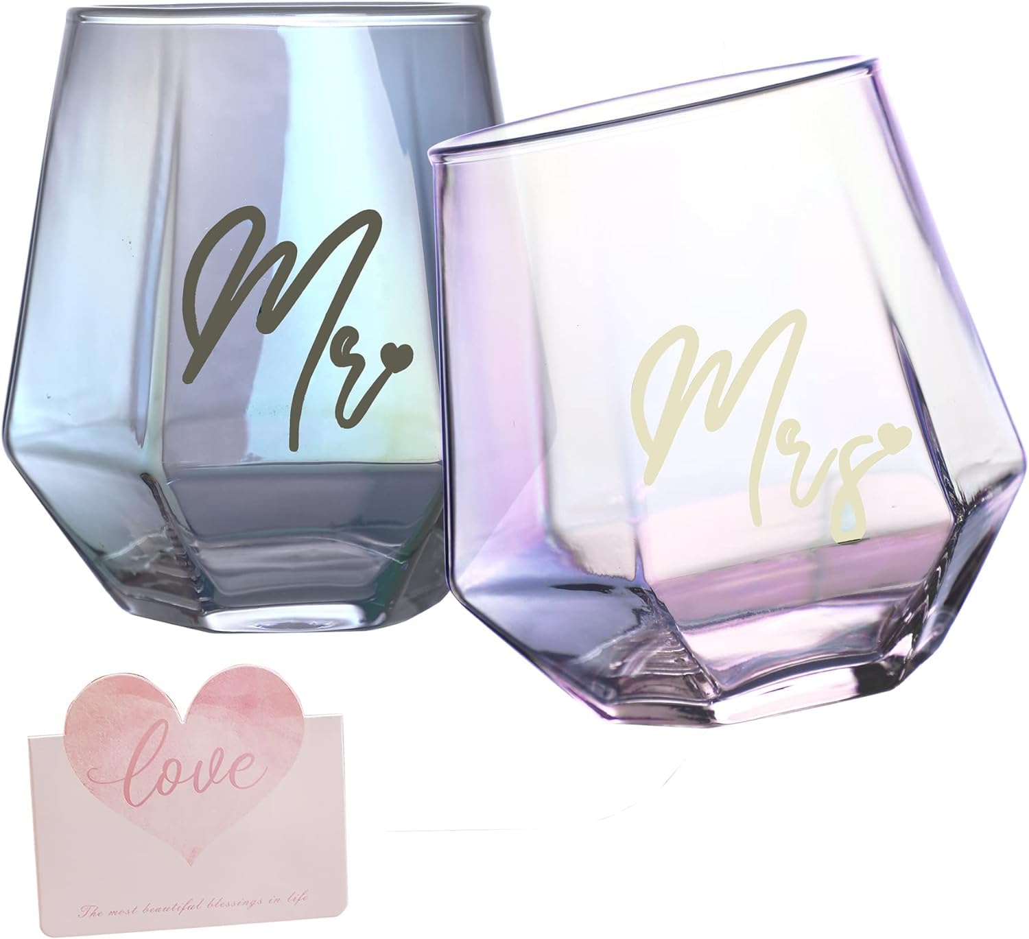 Yalucky Diamond-Shaped Wine Glasses Gifts, Wedding Gifts for Bride and Groom, Gifts for Bridal Shower Engagement Wedding and Married Anniversary, Engagement Gift, Couples Gifts for Husband & Wife