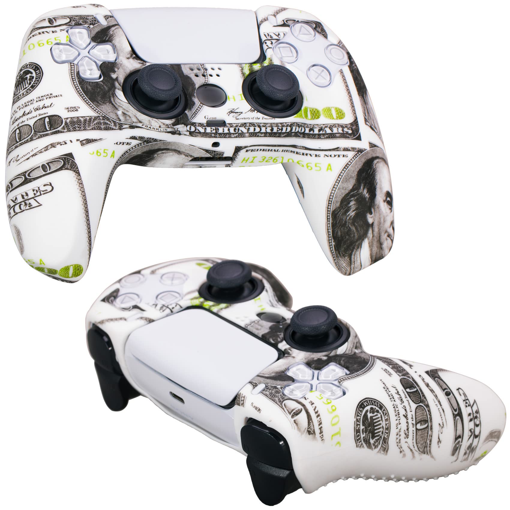 YoRHa Water Transfer Printing Silicone Thickened Cover Skin Case for PS5 Controller x 1(US Dollars) with Thumb Grips x 10
