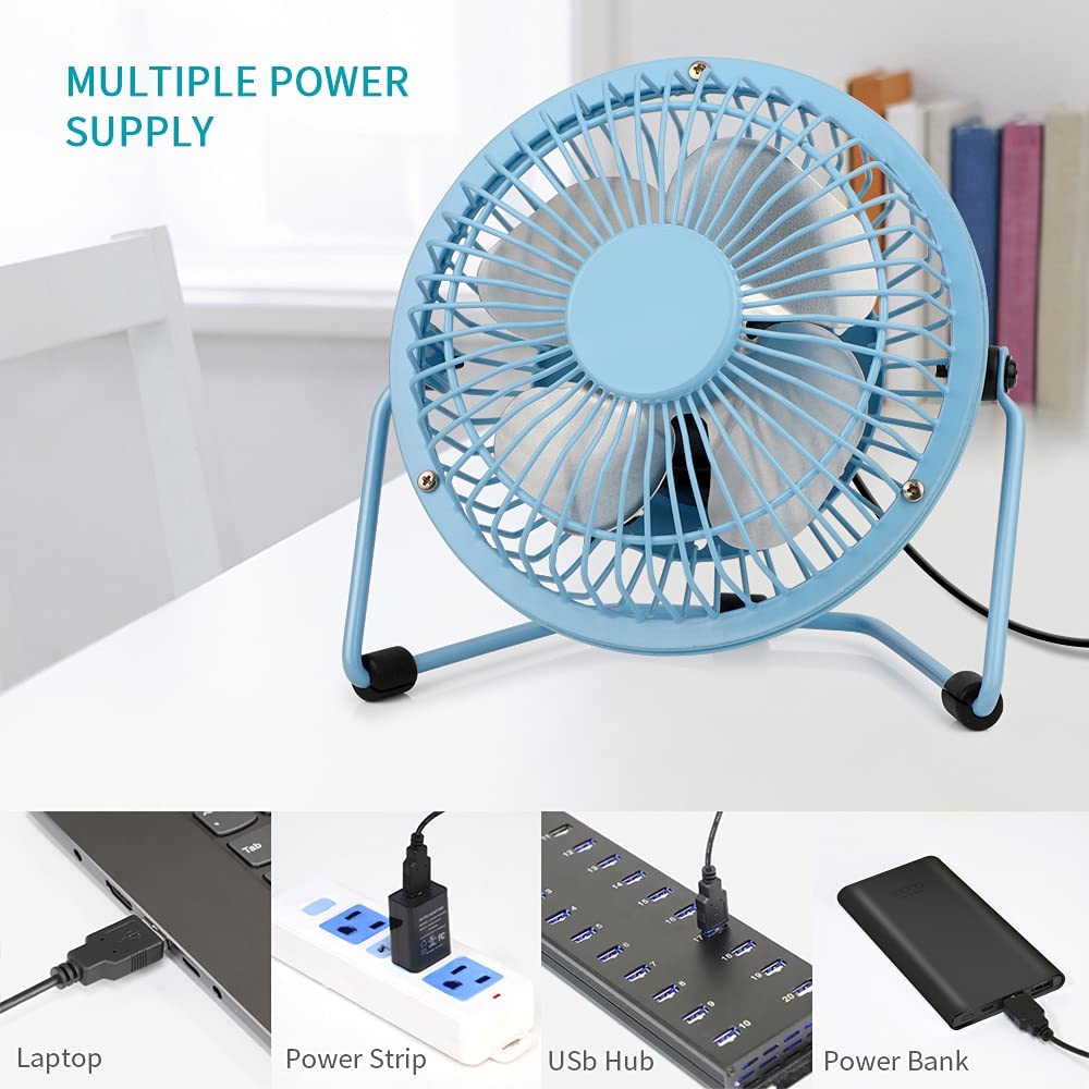 TAEPKY 4'' USB Desk Personal Fan,USB Powered Portable Fan, Mini USB Desk Table Fan, Mini Table Fan for Office Desk Bedroom Home