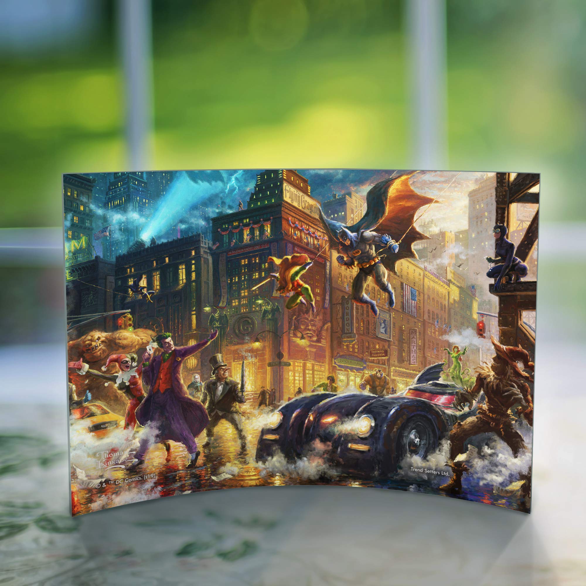 Trend Setters DC Comics – Batman – The Dark Knight Saves Gotham City – Thomas Kinkade Studios – Curved Acrylic Print – Free Standing Light Catching Photo Décor – For Gifting and Collecting Ltd.