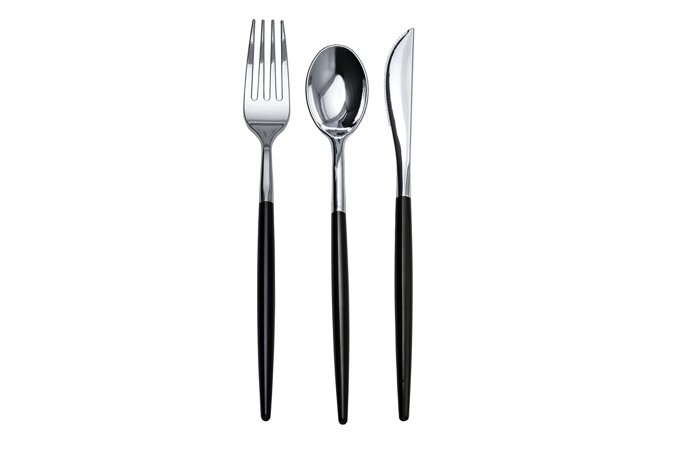 Trendables 120 Pack Two Toned Heavy Duty Plastic Silverware Knifes - Dual Colored Black and Silver Disposable Plastic Knife - Disposable Utensils For Wedding Parties And All Occasions