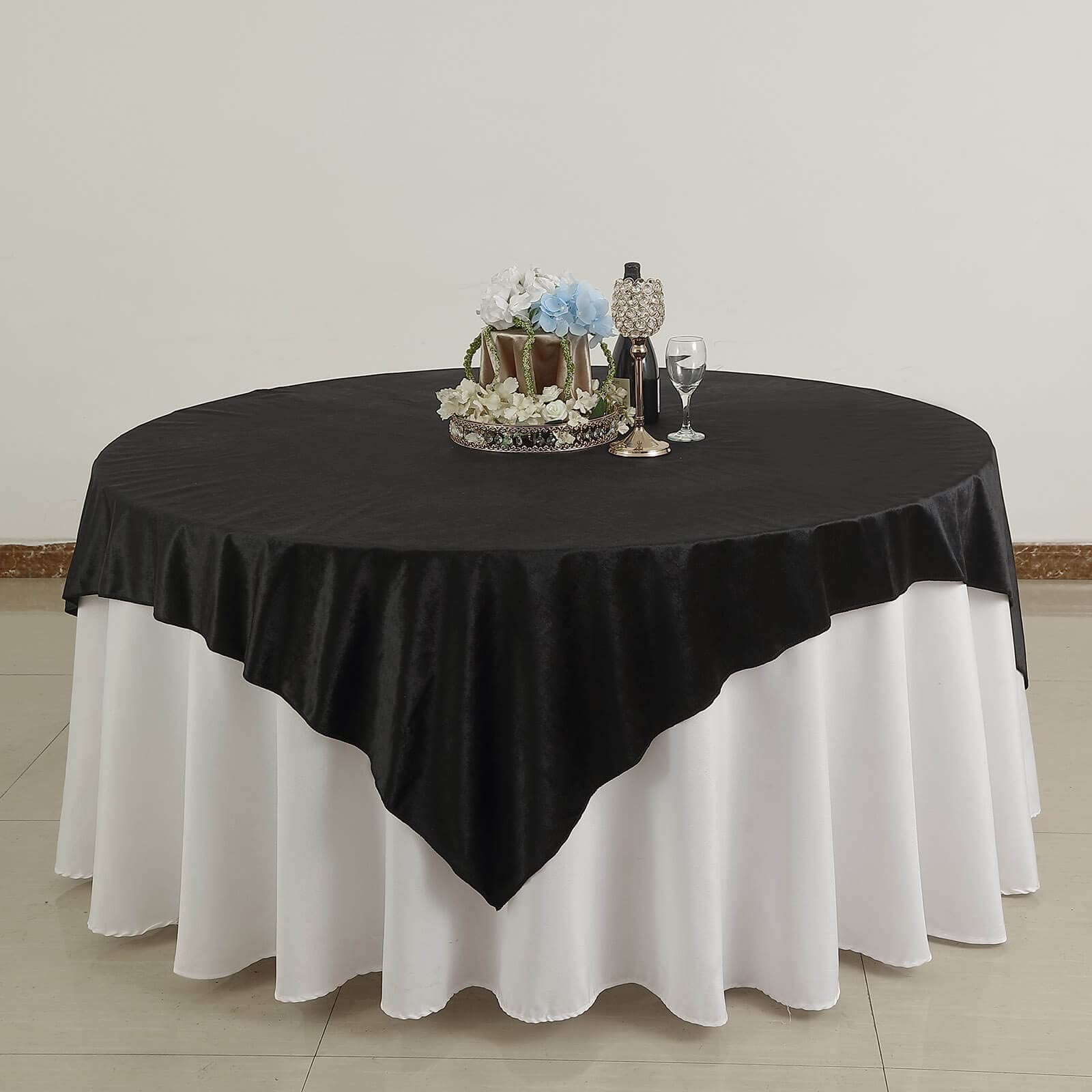 Tableclothsfactory 72"x 72" Wine Premium Velvet Square Table Overlay Square Tablecloth Cover for Wedding Party Event Banquet