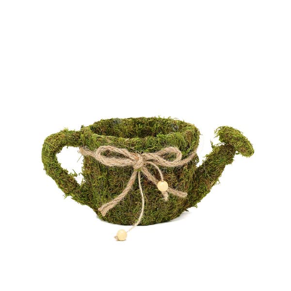 TABLECLOTHSFACTORY Set of 2 | Preserved Moss Watering Can Planter Box with Natural Braided Twine Bow - 11" & 10"