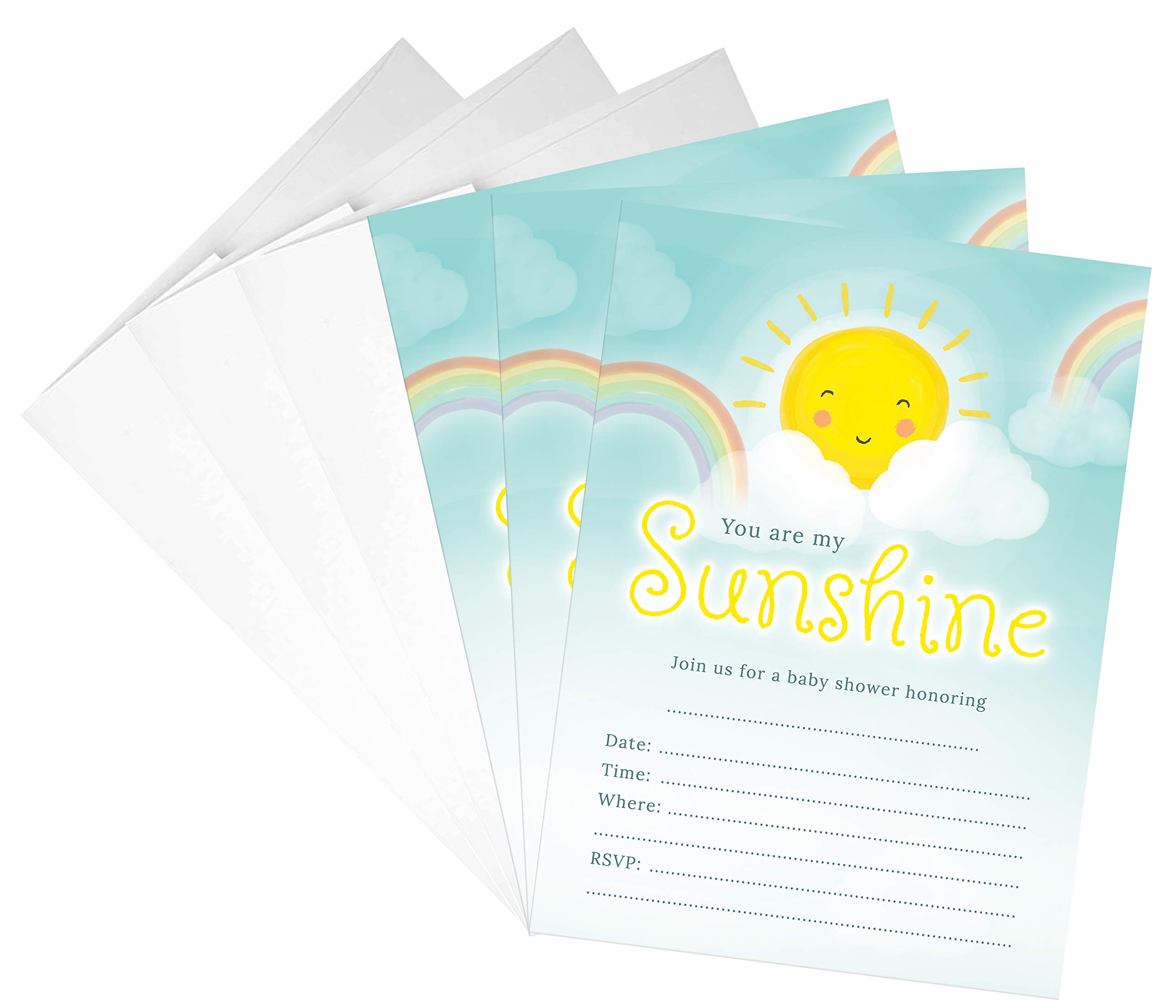 You are My Sunshine Gender Neutral 5x7 Baby Shower Invitations - 24 invites and 24 White envelopes