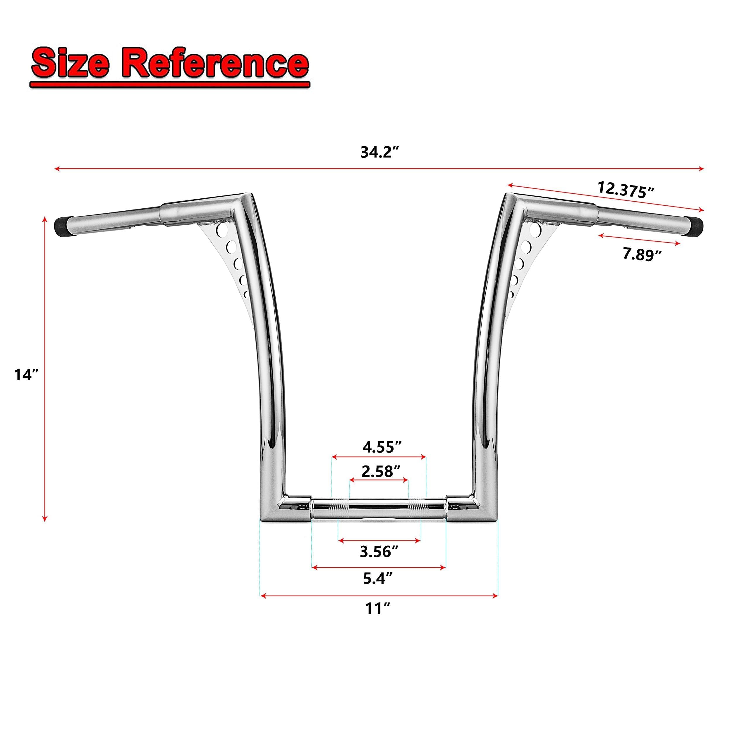 WeiSen Chrome 14" Ape Monkey Bar Handlebar 1-1/4" Handle Bars Compatible with Harley Dyna Softail Sportster XL 883 1200 & Touring Road Glide Road King Models