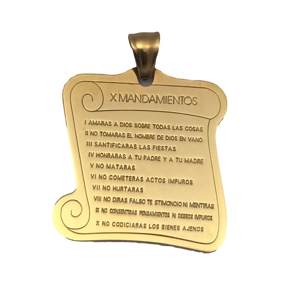 X Mandamientos in Spanish Pendant 40mm - Medalla con Los 10 Mandamientos en Español - Gold Plated