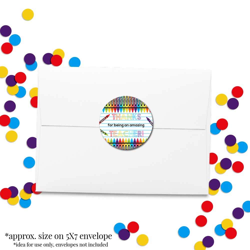 You’re Amazing Crayon Themed Teacher Appreciation Thank You Sticker Labels, 40 2" Party Circle Stickers by AmandaCreation, Great for Envelope Seals & Gift Bags