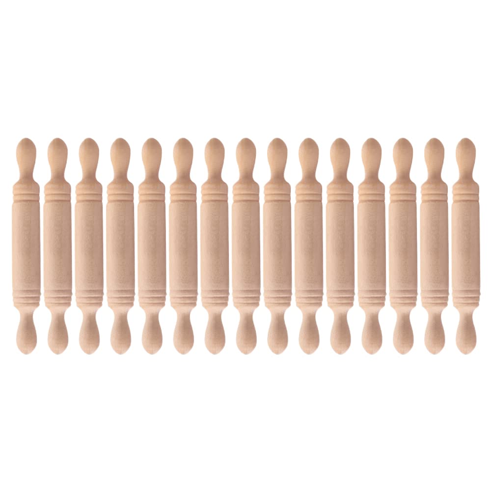LUOZZY 15Pcs Mini Rolling Pin for Craft Wooden Rolling Pin Models Mini Rolling Sticks Simulation Kitchen Toys for Cake Baking, 2inches