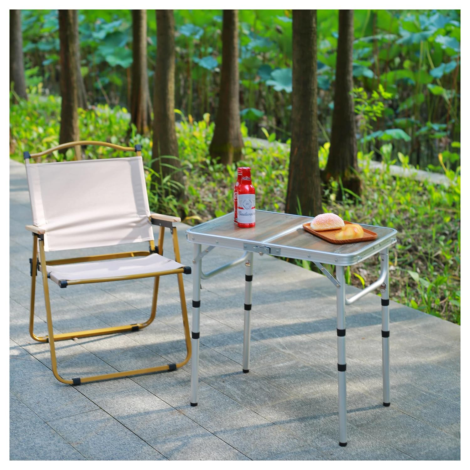 YihuiKo Small Folding Table,3 Adjustable Heights Foldable Table, Camping Table,Outdoor Folding Table with Storage Mesh Layer,Portable Table for BBQ,Patio,Garden and Indoor(Brown)
