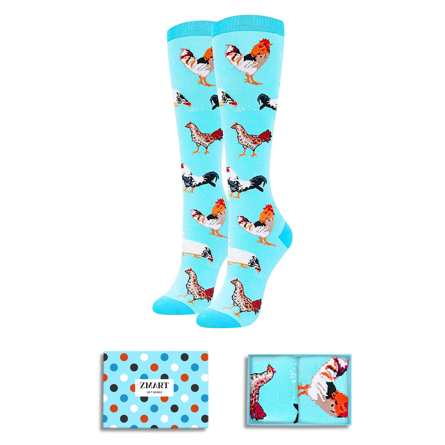 Zmart Chicken Gifts for Chicken Lovers Women, Funny Farm Animal Chicken Socks for Women Crazy Knee High Socks