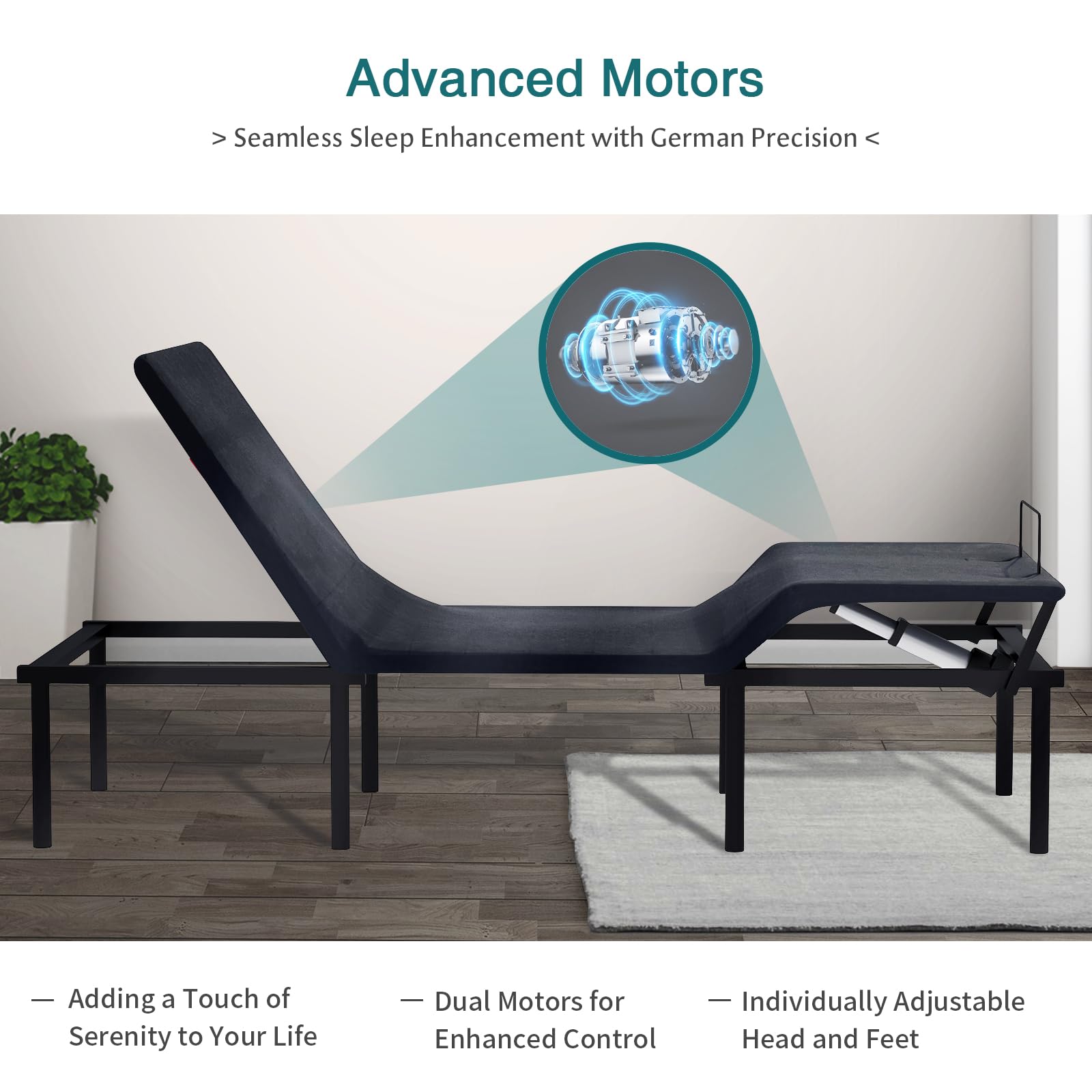 Twin XL Adjustable Bed Frame with Head and Foot Incline, Electric Adjustable Bed Base with New Generation Motor, Adjustable Bed for Seniors with Wireless Remote Control, 400 Lbs Capacity