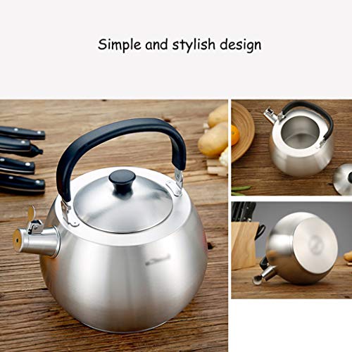 ZNZN Creative Silver Kettle Whistling Kettle-Stylish Stainless Steel Teapot with Ergonomic Anti-Scald Handle (4.5L, 152.1OZ) Multifunctional Water Kettle