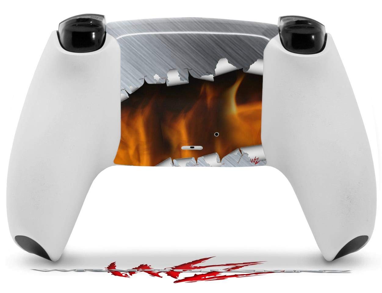 WraptorSkinz Skin Wrap compatible with Sony PS5 DualSense Controller Ripped Metal Fire (CONTROLLER NOT INCLUDED)